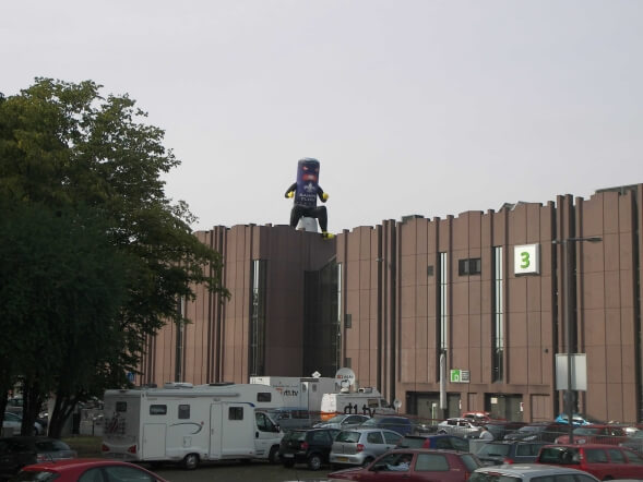 Saints Flow Inflatable Can Dominates Cologne Skyline
